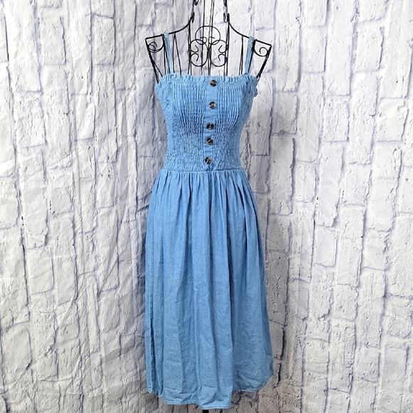 Love by Chelsea | Dresses | Elegant Blue Strapless Dress With Smocked ...